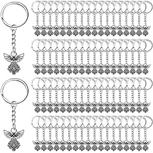 Therwen 200 Pcs Guardian Angel Keychain Silver Angel Charm Keychain Angel Pendant Baptism Favors Key Ring for Women Funeral Party Gifts Arts and Crafts, 3.15 Inch