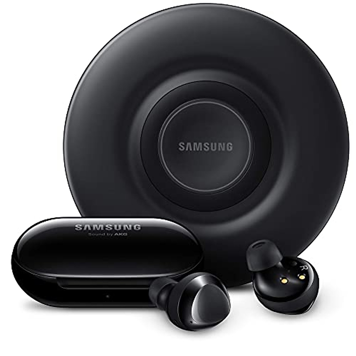 Samsung Galaxy Buds+ Plus, True Wireless Earbuds w/improved battery and call quality, Black & Certified Fast Charge Wireless Charger Pad (2019 Edition) with Cooling Fan US version (Renewed)