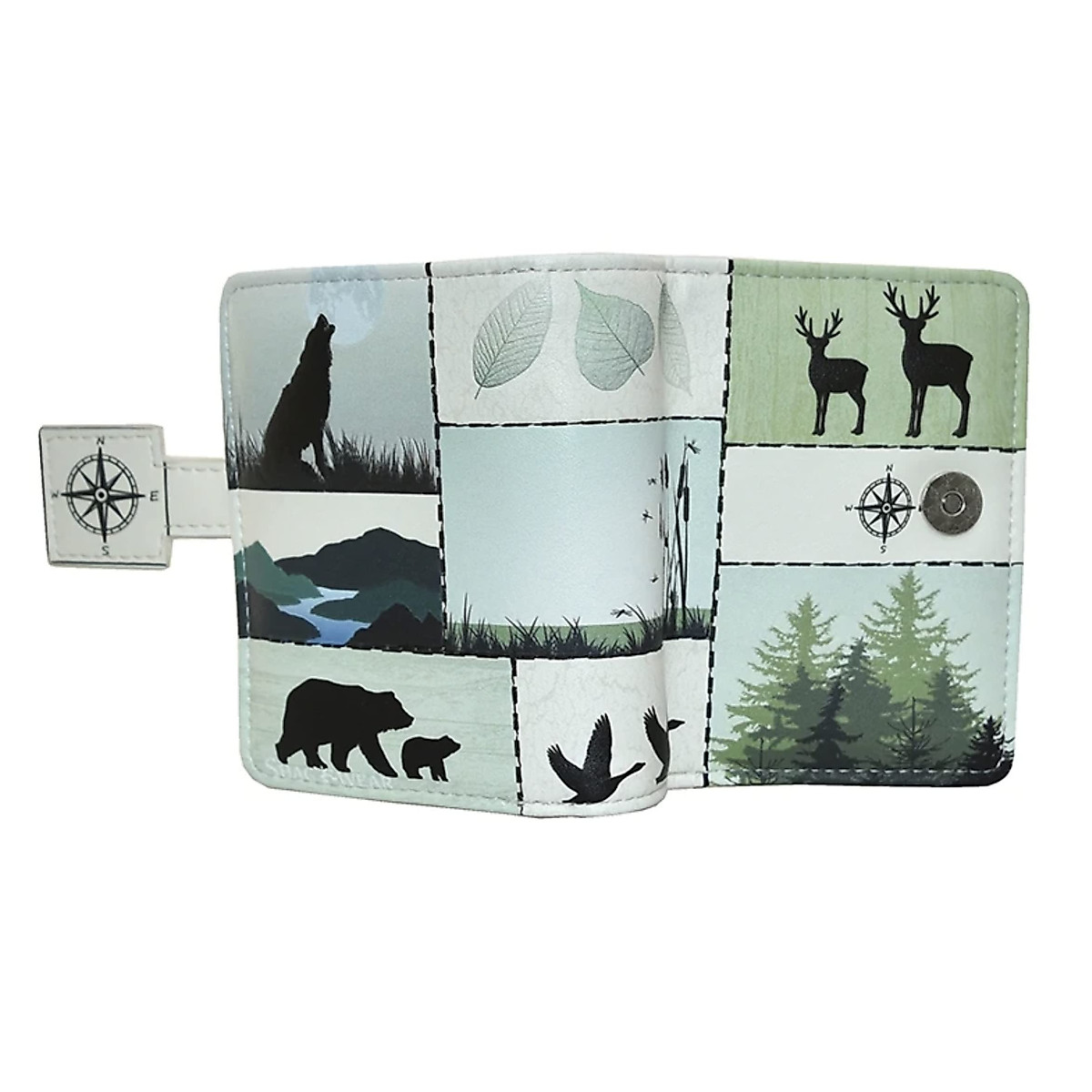 Shag Wear Wild Life Moose Polar Bear Wolf Canadian Geese Small Wallet for Women and Teen Girls Vegan Faux Leather 4.5" Beige