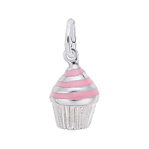 Sterling Silver Cupcake with Pink Icing Charm