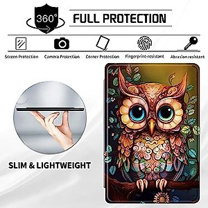CGFGHHUY Case for Galaxy Tab S8 Plus/S7 FE 12.4 inch Tablet 360 Degree Rotating Stand Smart Cover with Auto Wake Sleep Case for Samsung Galaxy Tab S8+ 2022/S7 FE 2021 - Owl in The Tree