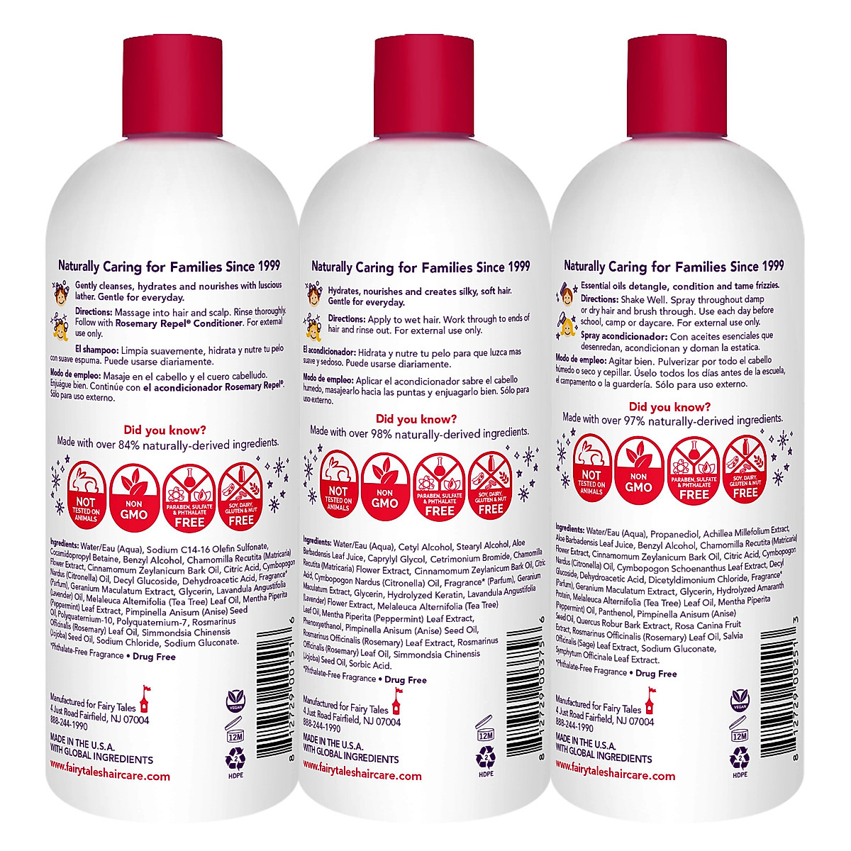 Fairy Tales Rosemary Repel Daily Kids Shampoo, Conditioner & Conditioning Spray Refill Trio– Kids Like the Smell, Lice Do Not