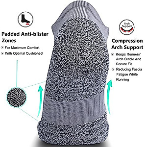 SITOISBE No Show Sports Compression Running Socks for Men Women Circulation 4-pairs, Low Cut Cushioned Socks Moisture Wicking Arch Support for Planter Faciatis Golf Exercise, Gray, Large