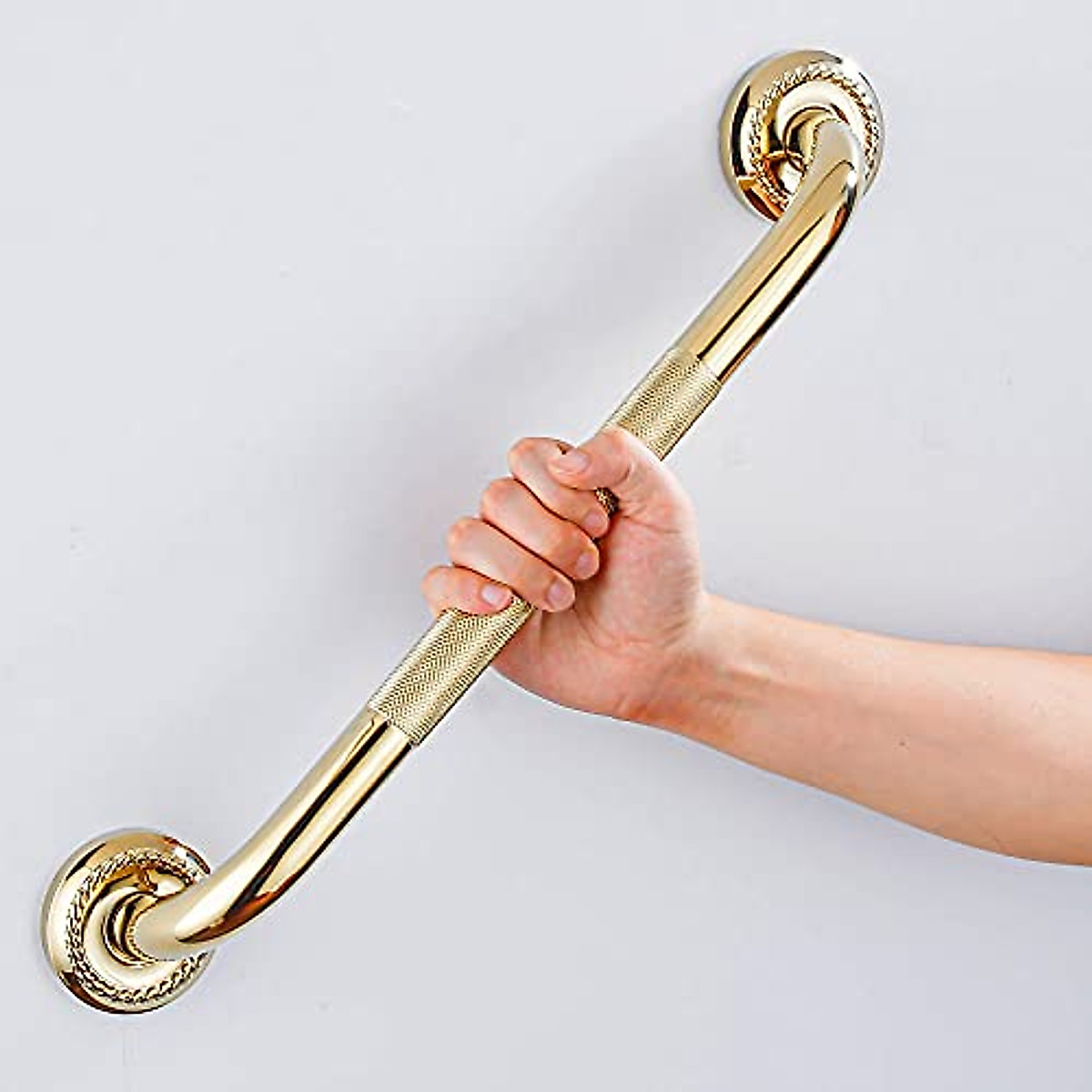 IMPEU Textured Shower Grab Bar, 12-Inch Bathroom Support Rails, Stylish Safety Armrest Hand Rail, Polished Brass/Gold Finish, Good for Senior, Kids, Elderly