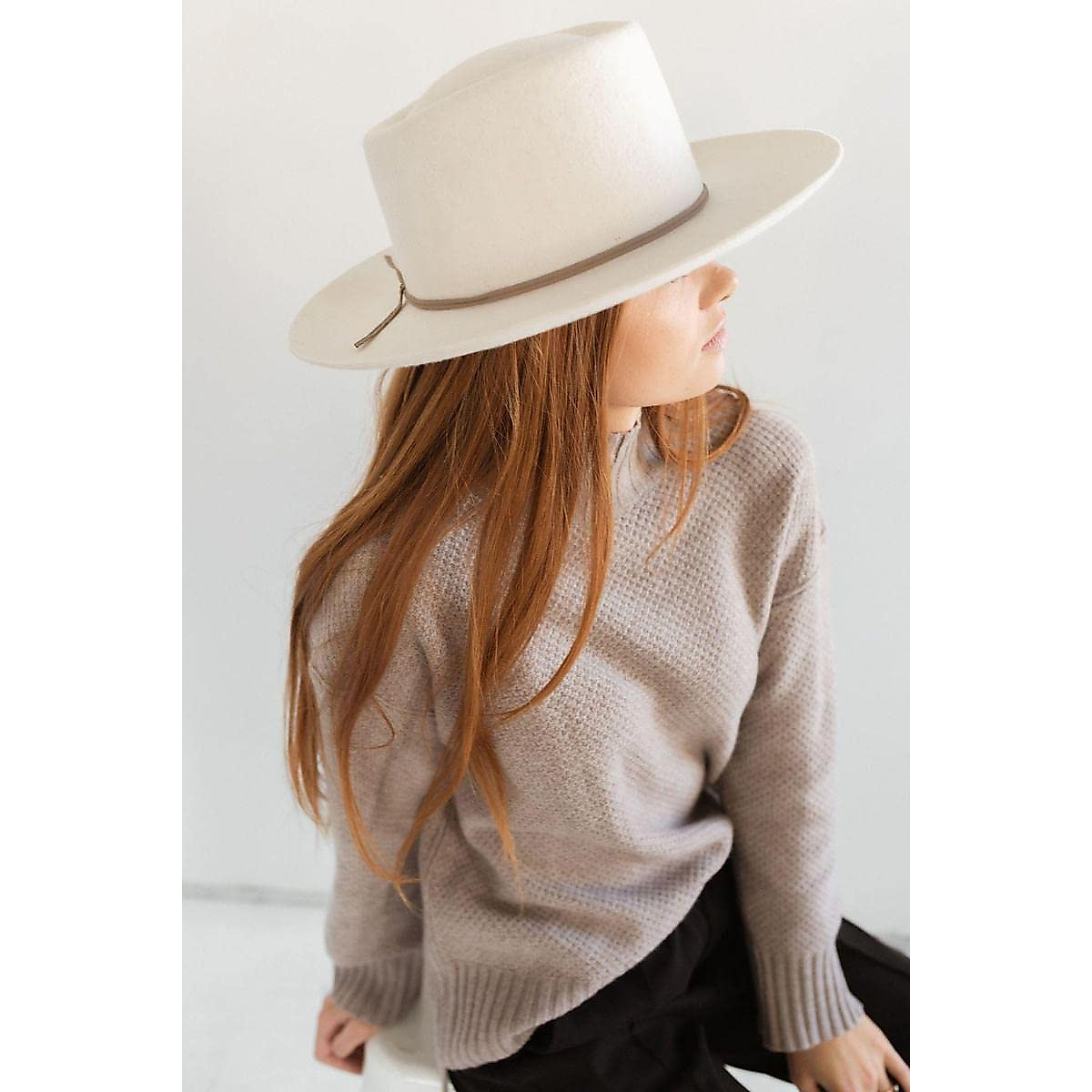 Gigi Pip Women's Upturned Brim Hat Tall Australian Wool Felt TY, Off White,S/M