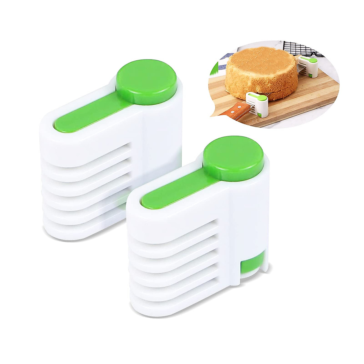 2 Pcs DIY Cake Slicer, Cake Slicing Leveler, Toast Cut, Adjustable 5 Layers Leveler Slicer(2 of Green)