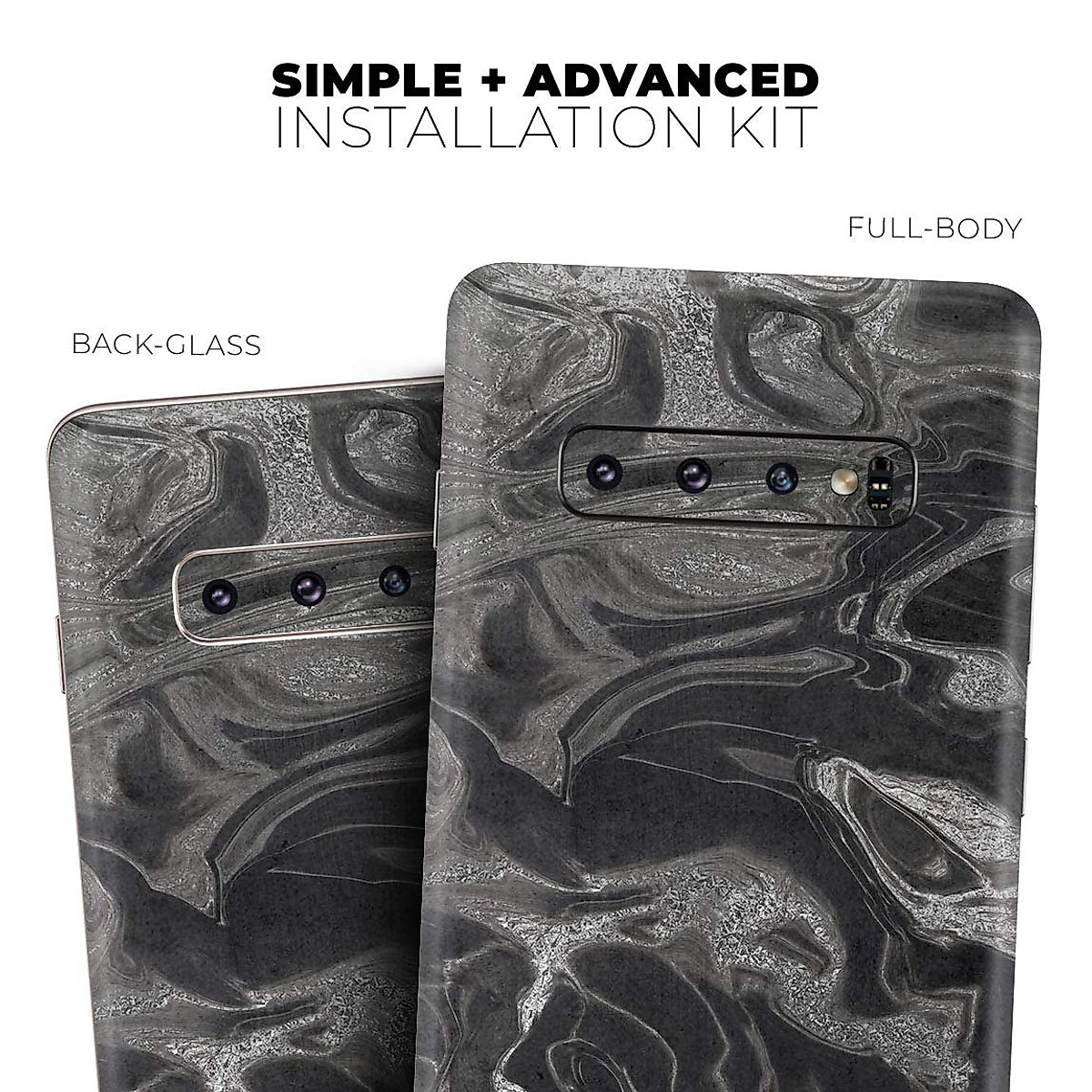 DesignSkinz Black & Silver Marble Swirl V6 Protective Vinyl Decal Wrap Skin Cover Compatible with The Samsung Galaxy S20 (Screen Trim & Back Glass Skin)