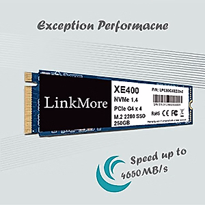 LinkMore XE400 250GB M.2 2280 PCIe Gen4 NVMe 1.4 Internal SSD, Solid State Drive, Read Speed Up to 4650MB/s Storage for PC, Laptops, Gaming
