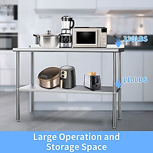 ROVSUN 60'' x 24'' Stainless Steel Table for Prep & Work,Commercial Worktables & Workstations, NSF Heavy Duty Metal Table with Adjustable UnderShelf & Backsplash for Kitchen, Restaurant,Home,Hotel