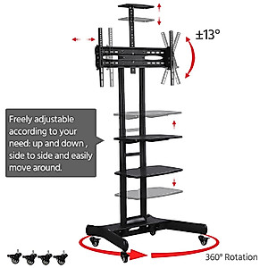 Yaheetech Mobile TV Stand with Wheels, Adjustable Rolling TV Cart for 32 to 75 inch LCD LED Screen TV w/Storage Shelves and Heavy Duty Base, Holds up to 110 Lbs, Max VESA 600x400mm