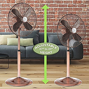 DecoBREEZE Pedestal Standing Fan, 3 Speed Oscillating Fan with Adjustable Height, Brushed Copper Antique Fan, 16 inches