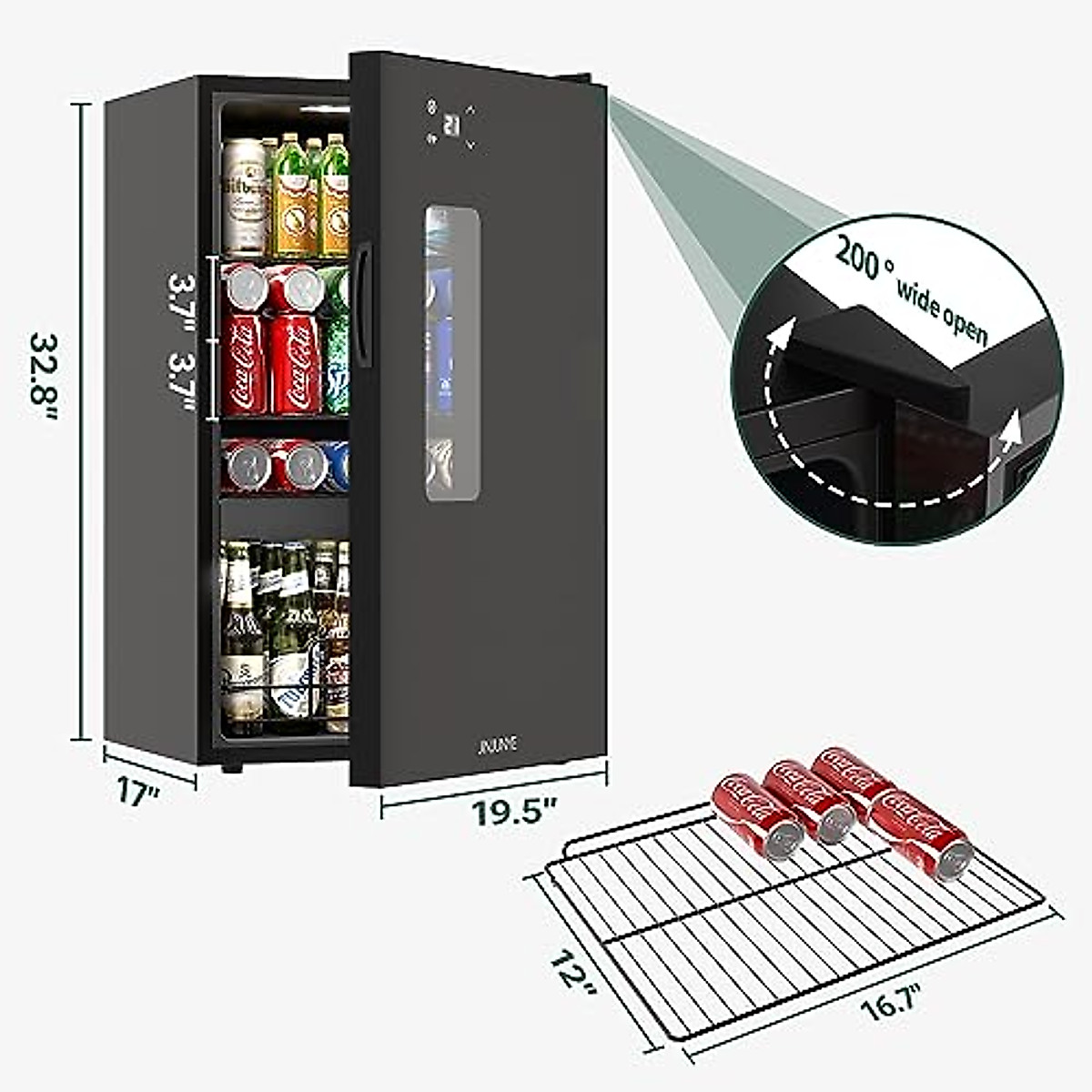 JINJUNYE Beverage Refrigerator and Cooler, 115 Can Beverage Fridge, Cools to 21°F, Mini Fridge Freestanding Beverage for Beverage, Beer Wine, Juice, for Bedroom Bar Office 3 Cu.ft