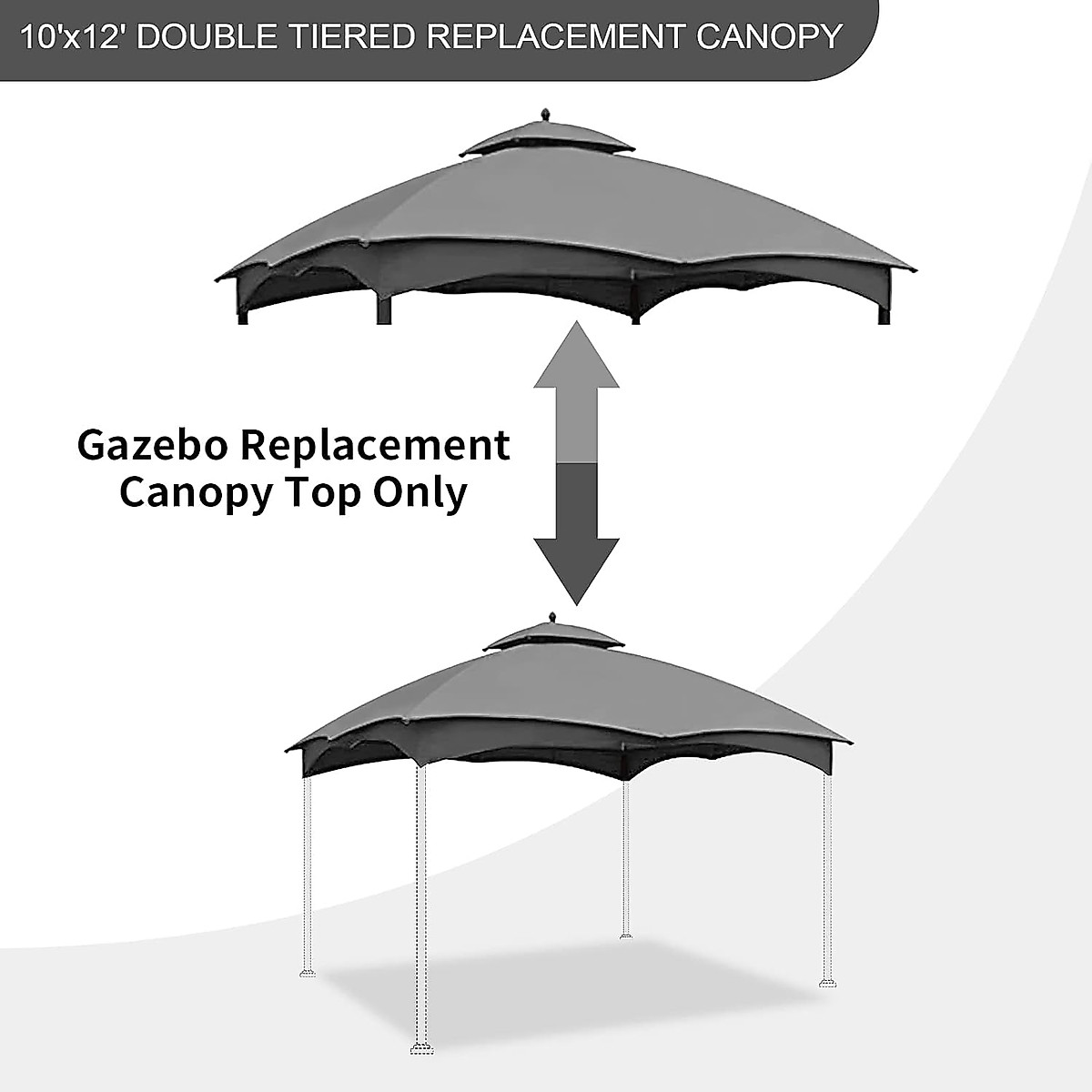 CoastShade Patio 10X12 Replacement Canopy Roof for 10X12 Gazebo Backyard Double Top Gazebo #GF-12S004B-1（Gray）
