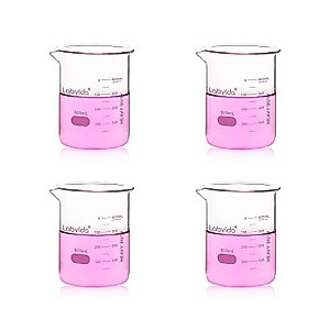 Labvida 4pcs 500ml Upgrated Thick Glass Beakers, Griffin Low Form Beaker Set with Double Scale, 3.3 Boro, LVA012