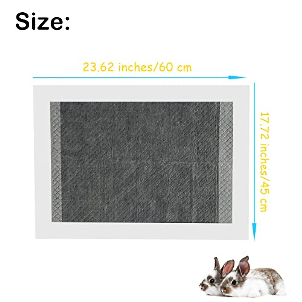MUYG Disposable Rabbit Pee Pads,50PCS 17.7"x23.6" Pet Pees Pad,Cage Black Carbon Liner,Super Absorbent Leak Proof Cushion Reduce Odor Bunny Training Accessories for Kitten Puppy Hamster Hedgehog(Gray)