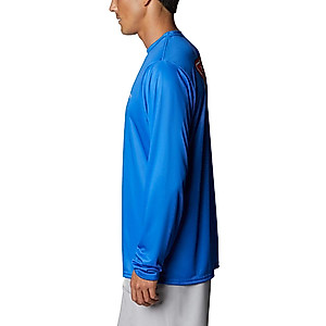 Columbia Men's Terminal Tackle PFG State Triangle Long Sleeve, Moisture Wicking, UV Sun Protection, Vivid Blue/Tn Flag, 5X Tall