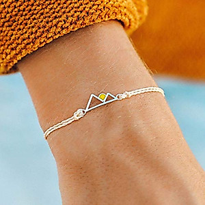 Pura Vida Silver Sunrise Mountain Bracelet - 100% Waterproof, Adjustable Band - Brand Charm, Cream