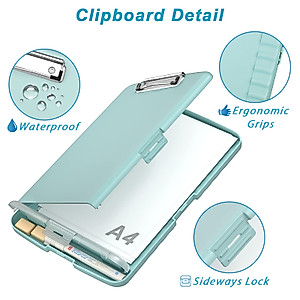 Rimilak Plastic Clipboard with Storage, High Capacity Nursing Clipboards with Pen Holder, Slim Clipboard Storage Box with Heavy Duty Clips, Clipboard Folder Side-Opening, Dark Green
