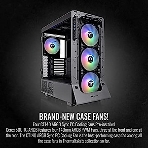 Thermaltake Ceres 500 Black Mid Tower E-ATX Computer Case with Tempered Glass Side Panel; 4 Preinstalled PWM ARGB Fans; Rotational PCIe Slots & GPU Holder; CA-1X5-00M1WN-00; 3 Years Warranty