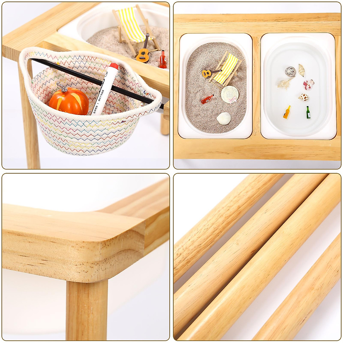 XJJDCB Sensory Table with Bins and Basket, Premium Wooden Sensory Table, Safe and Stable Toddler Sensory Table with Anti-Slip Stickers, Multipurpose Sensory Table for Toddlers 1-3 for Dining, Drawing