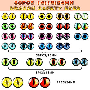 MUCUNNIA 50pcs 16mm Safety Eyes for Amigurumi with Washer Dragon Safety Eyes Crochet Doll Cat Safety Eyes for Stuffed Animals Eyes for Clay Halloween DecorationsToy Craft Crochet Toy