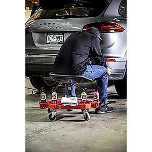 Adam's Polishes Pro Rolling Stool, Car Detailing Stool Chair, Shop Stool with Wheels, Garage Organizer & Tool Organizer Tray, Adjustable Height for Car Cleaning Buffer Polisher Ceramic Coating Car Wax