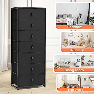 Products Tall Dresser, 7-Drawer Fabirc Storage Tower, Chests of Drawers - Vertical Organizer Unit for Bedroom, Hallway, Nursery, Closets - Steel Frame, Wood Top & Handles, Black