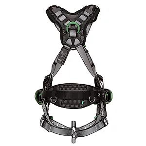 MSA 10195134 V-FIT Construction Safety Harness - Size: Standard (Medium), D-Ring Configuration: Back/Hip, Quick Connect Leg Straps, With Shoulder/Lumbar Padding, Full Body Harness