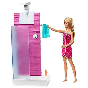 Barbie Doll and Furniture Set, Bathroom with Working Shower and Three Bath Accessories, Gift Set for 3 to 7 Year Olds​​