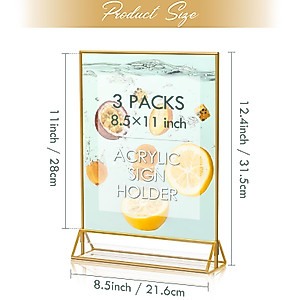 Acrylic Sign Holder 8.5x11 Gold Frames Clear Sign Holder, Gold Picture Frame Double Sided Flyer Holder, Table Menu Holder Display Stand for Wedding Signs Table Numbers