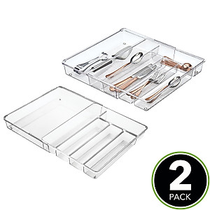 mDesign Adjustable, Expandable Plastic Kitchen Cabinet Drawer Storage Organizer Tray - for Storing Organizing Cutlery, Spoons, Cooking Utensils, Gadgets - 2 Pack - Clear