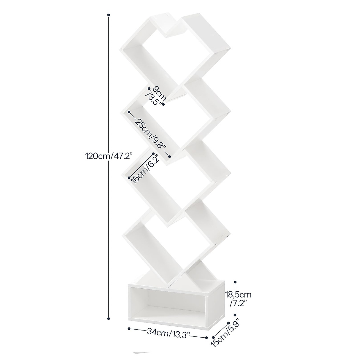HOOBRO Bookshelf, 5-Tier Tree Bookcase, White Modern Heart Shaped Floor Standing Book Storage Rack for CDs in Small Space, Wooden Shelf for Study, Home Office, Living Room, Bedroom, White WT05SJ01