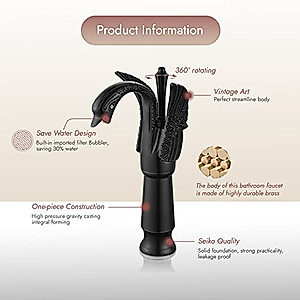 Cinwiny Swan Faucet Matte Black Bathroom Vessel Sink Faucet Single Handle One Hole Tall Lavatory Basin Tap Mixer Deck Mount Bird Faucet