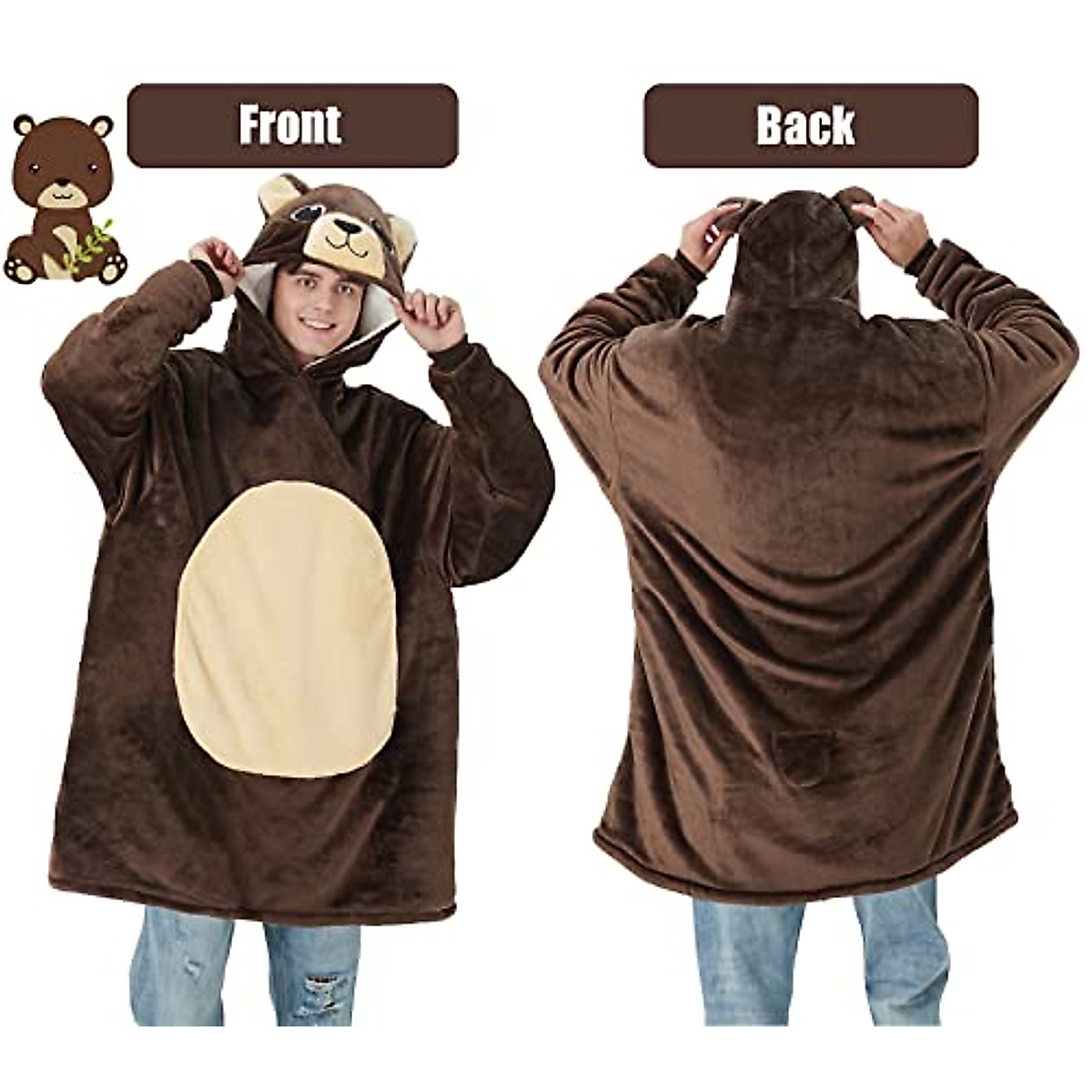 Lovemonster Cute Little Bear Cosplay Animal Pajamas Cozy Flannel Sherpa Pullover Adult Christmas Halloween Costume Brown