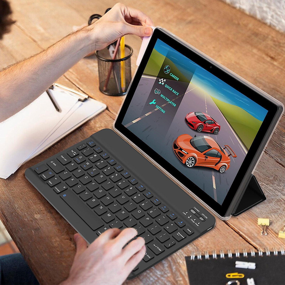 6GB RAM+128GB ROM Android Tablet, 10 Inch 2 in 1 Tablets with Keyboard Mouse Case Stylus, 2.4G/5G Wifi6 BT 5.0, 2.0Ghz Quad-core Computer Tablet, 1280*800 HD Touch Screen, 8MP Camera, 6000mAh Battery