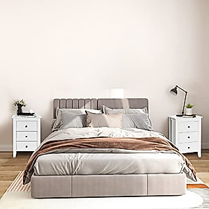 WATERJOY White Nightstand with 3 Drawers, Modern Accent Side End Tables for Bedroom Living Room