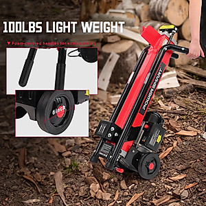 PowerSmart Electric Log Splitter 6-Ton - Efficient Wood Splitter with 3500 Motor Speed, 15 Amp, Horizontal Full Beam Design and Steel Wedge for Firewood & Kindling Cutting