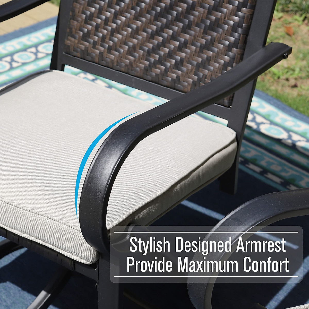 MFSTUDIO Patio Swivel Chair Sets of 2, Outdoor Wicker Dining Swivel Chairs Set of 2 with Beige Cushions, Armrests and Metal Frame, All-Weather, 350lbs. Brown