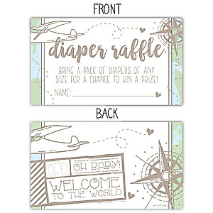 50 Adventure Awaits Diaper Raffle Tickets for Baby Shower - Invitation Inserts