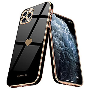 Teageo for iPhone 11 Pro Max Case for Girl Women Cute Love-Heart Luxury Bling Plating Soft Back Cover Raised Full Camera Protection Bumper Silicone Shockproof Phone Case for iPhone 11 Pro Max, Black