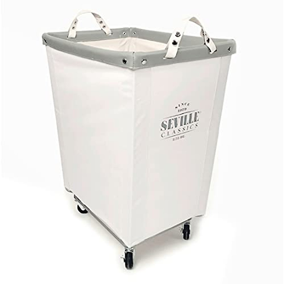 Seville Classics Large Commercial Heavy Duty Rolling Steel Frame Laundry Hamper Canvas Cart Bin, w/Wheels for Hotel, Home, Closet, Bedroom (PATENTED), Cream, 22" D x 16" W