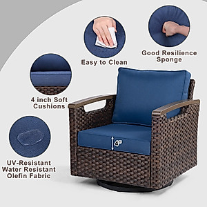 PPorfamilia Patio Furniture Set 2 Pieces, Wicker Patio Chairs with Metal Armrests, Outdoor Rocker Chairs Thick Cushions for Porch, Backyard or Garden