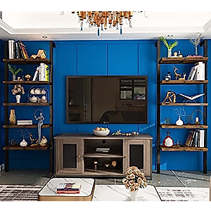 DKLGG 5-Tier Book Shelf Rack Against The Wall, Tall Ladder Shelf Wooden Bookcase Metal Frame Storage Plant and Flower, Single Standing Bookshelf Ladder ​for Living Room, Bedroom, Balcony, Home Office