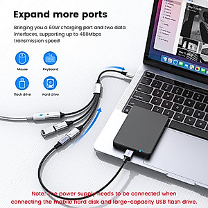 USB C to USB C Female Adapter USB Splitter Y Cable,(NOT for Monitor) USB C Male to 3 USB-C Female Cord Converter,3 Port Hub Charger Power Split Adapter for Mac,Xbox One Series X/S,PS5,Laptop