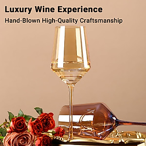 comfit Colored Wine Glasses Set of 6-15 oz, Unfading Color, Hand-blown Wine Glasses - Gifts for Wine Lovers, Thanksgiving Christmas Gifts for Women