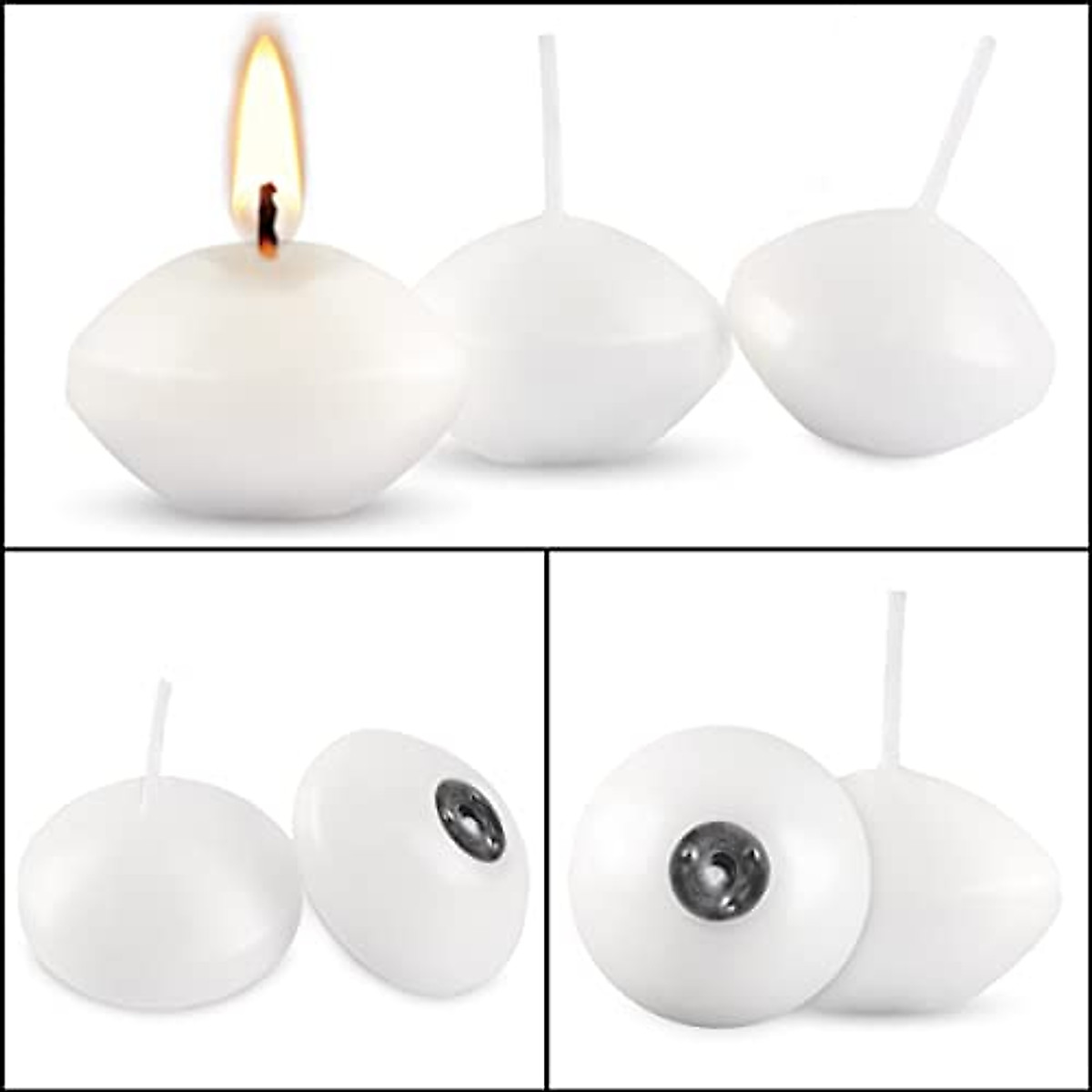 fclayvts 100 Pieces 1.75 Inch Unscented Floating Candles for Centerpieces, Floating Pool Candles Round Burning Candles Decor for Wedding Party Swimming Pool Bathtub Dinner Party Favor (White)