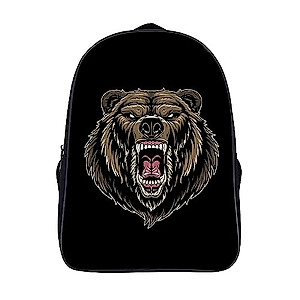 Ferocious Grizzly Bear 16 Inch Backpack Laptop Bag Casual Daypack for Traveling Camping Shopping