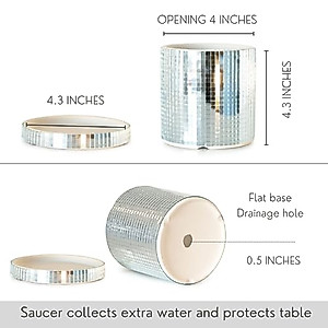 SCANDINORDICA Disco Ball Planter Pot - 4.3 inch Mirror Disco Ball Vase, Disco Planter, Ceramic Planter Pots Indoor with Drainage Hole and Saucer, Cute Desk Decor for Women | 0.2" Mirror Tiles