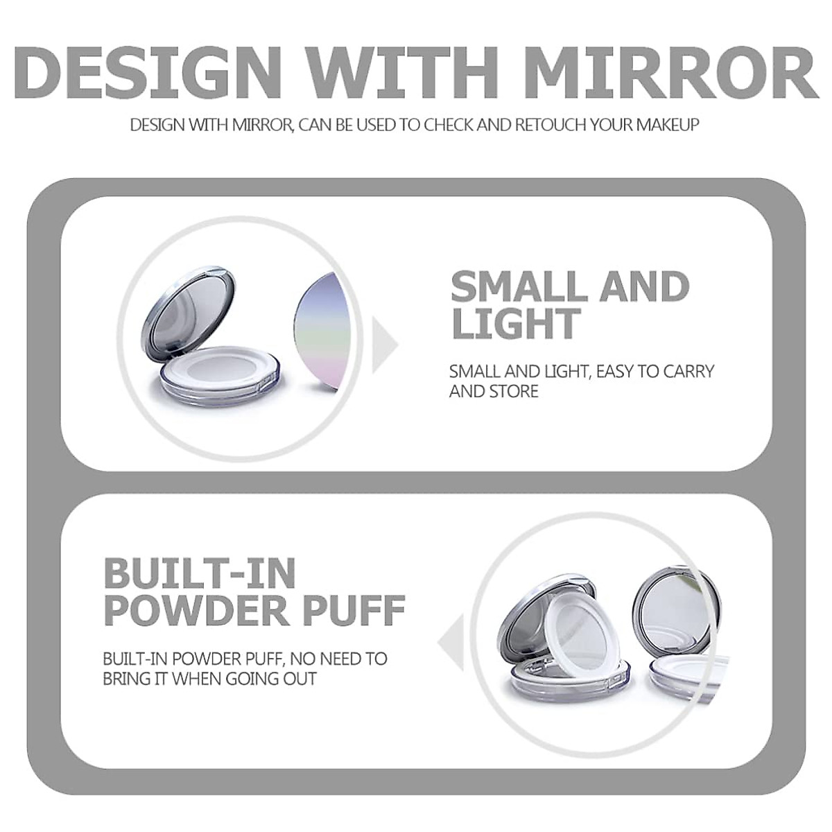 Beaupretty Empty Makeup Case 2Pcs Empty Plastic Loose Container Loose Compact Case Makeup Case with Puff, mirror and Net Sifter Cosmetics Box