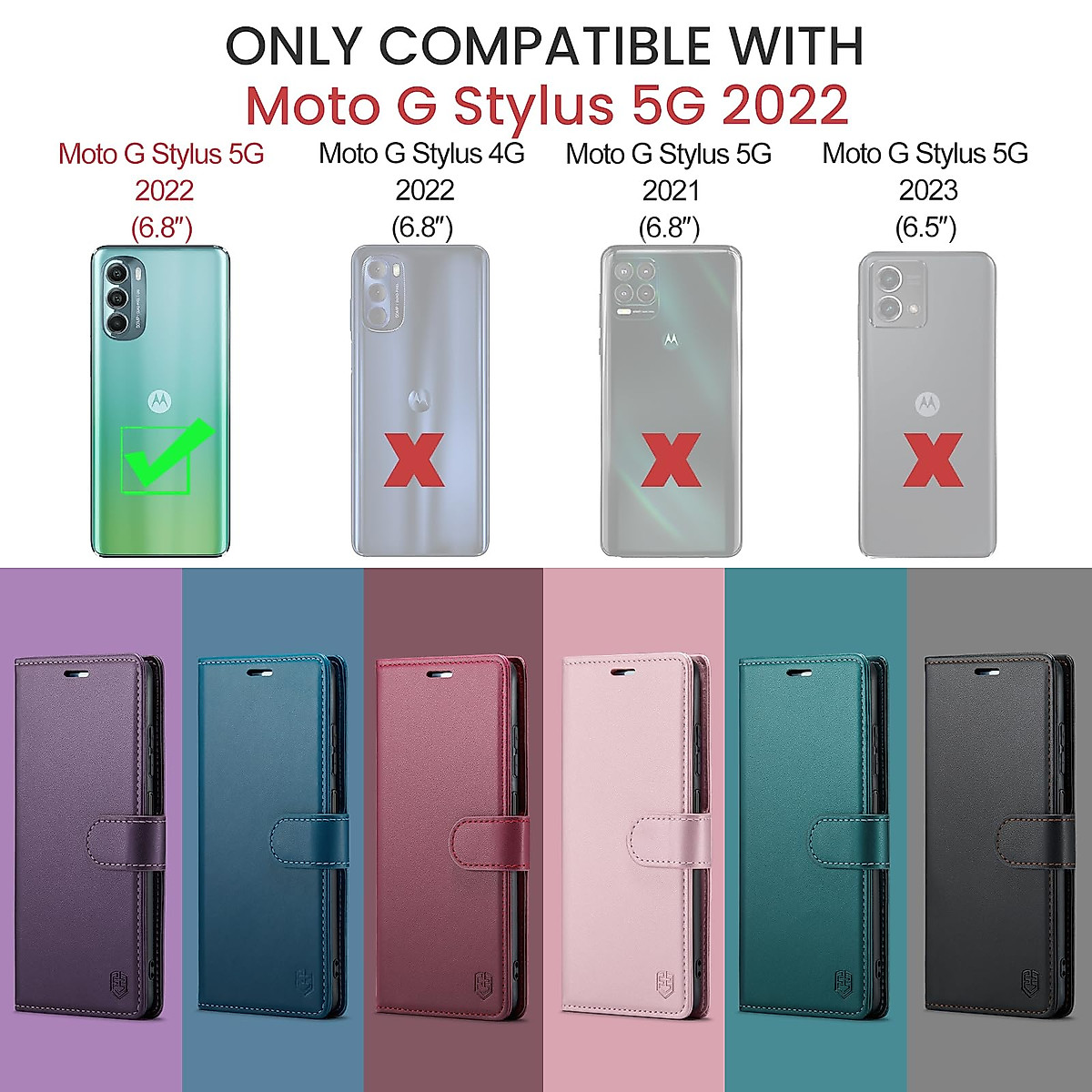 FLIPALM for Moto G Stylus 5G 2022 Wallet Case with RFID Blocking Credit Card Holder, PU Leather Folio Flip Kickstand Shockproof Cover Women Men for Motorola Moto G Stylus 5G 2022 Phone case(Black)